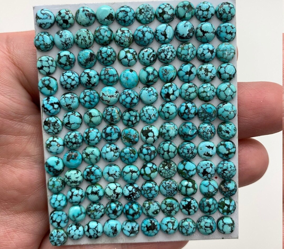 5mm Round Natural Spiderweb Kingman Turquoise Calibrated Cabochons ...