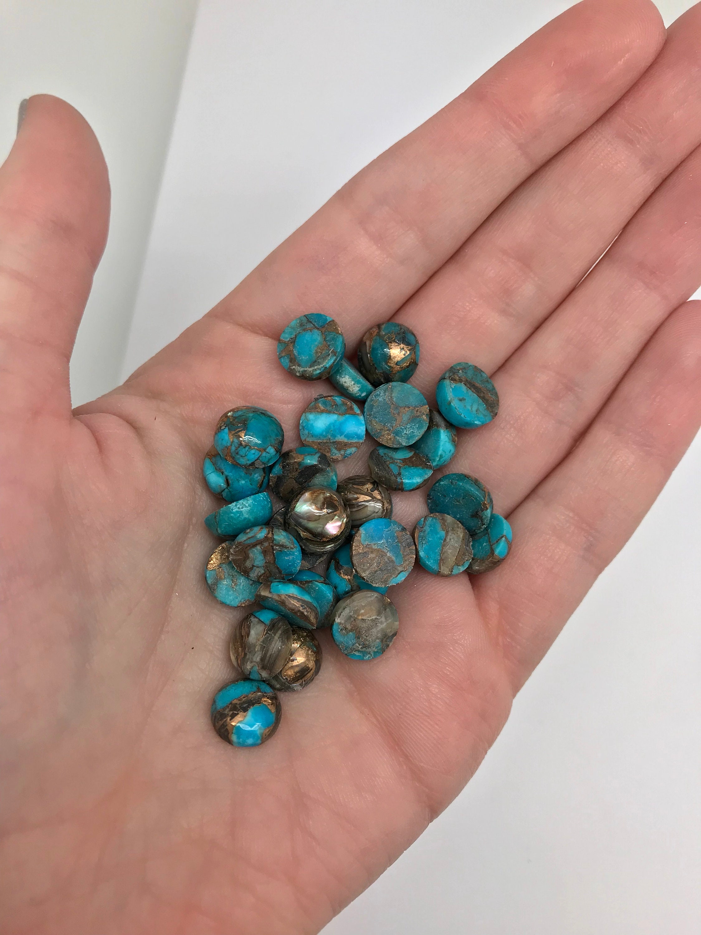 Turquoise and Abalone Shell Round 9mm Cabochons/calibrated - Etsy