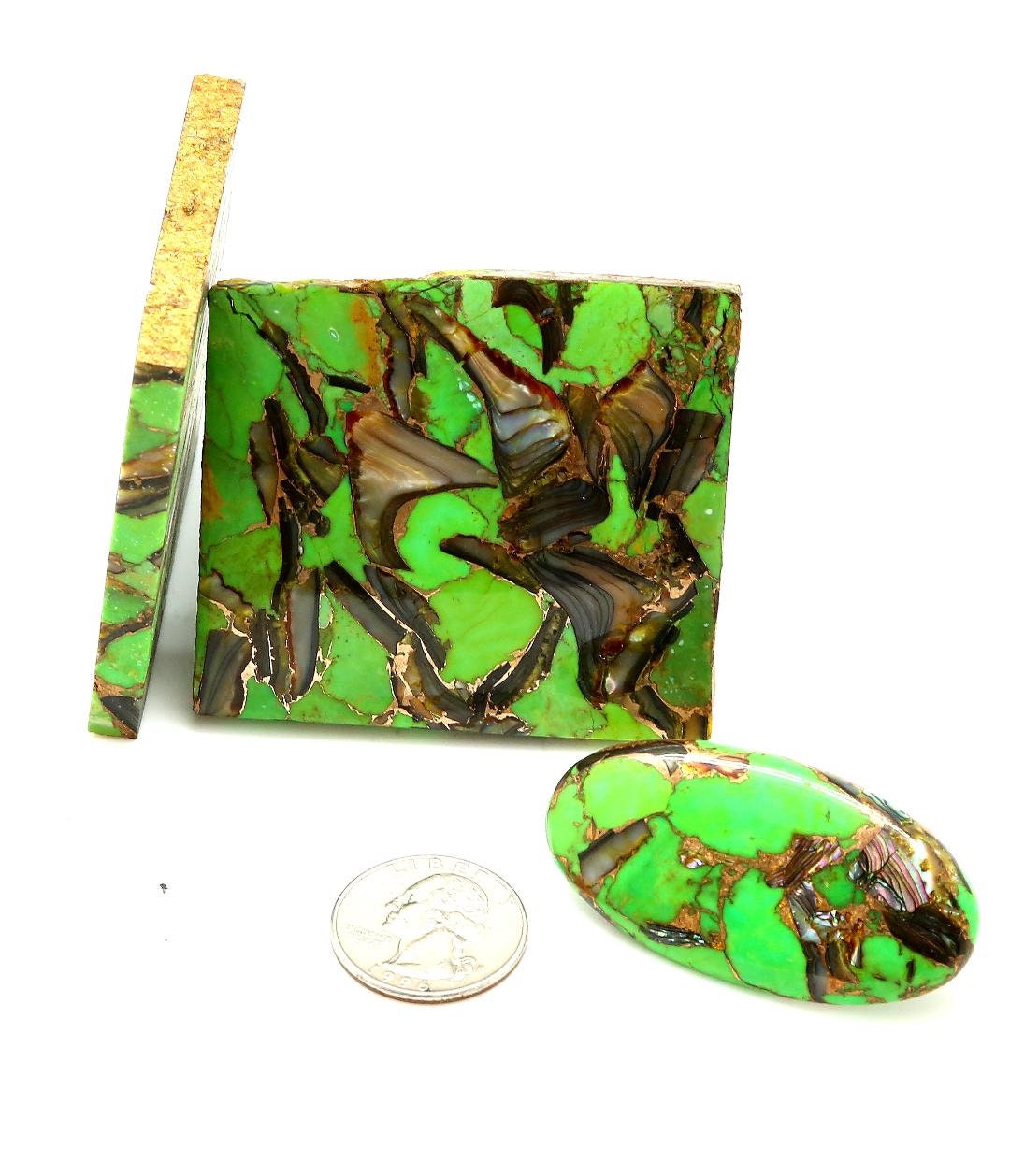 Mohave Green, Abalone Shell & Bronze Kingman Turquoise Mine Composite ...