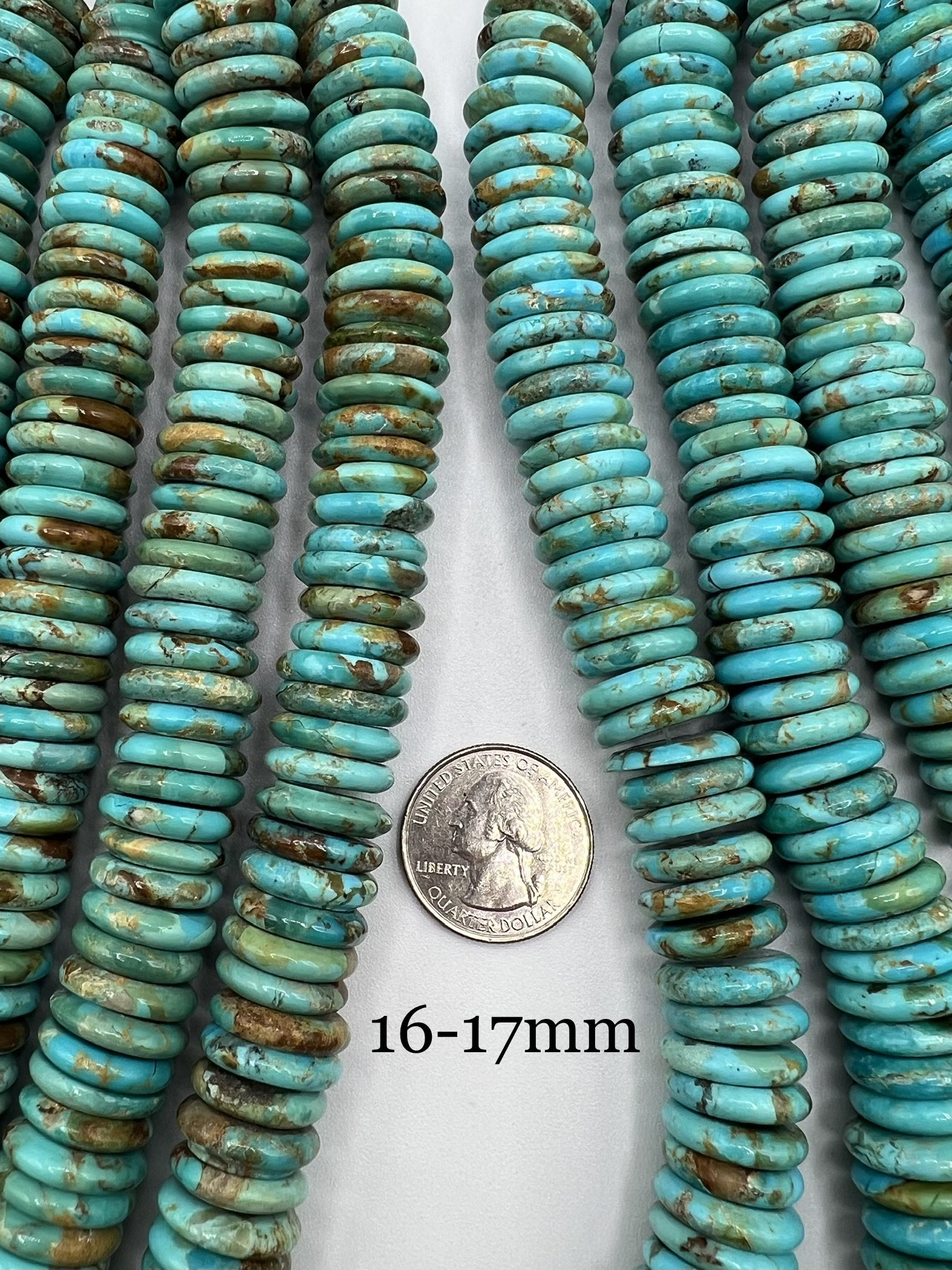 Kingman Turquoise Blue-green Wafer Rondell Beads - 8-9mm, 10-11mm, 12 ...