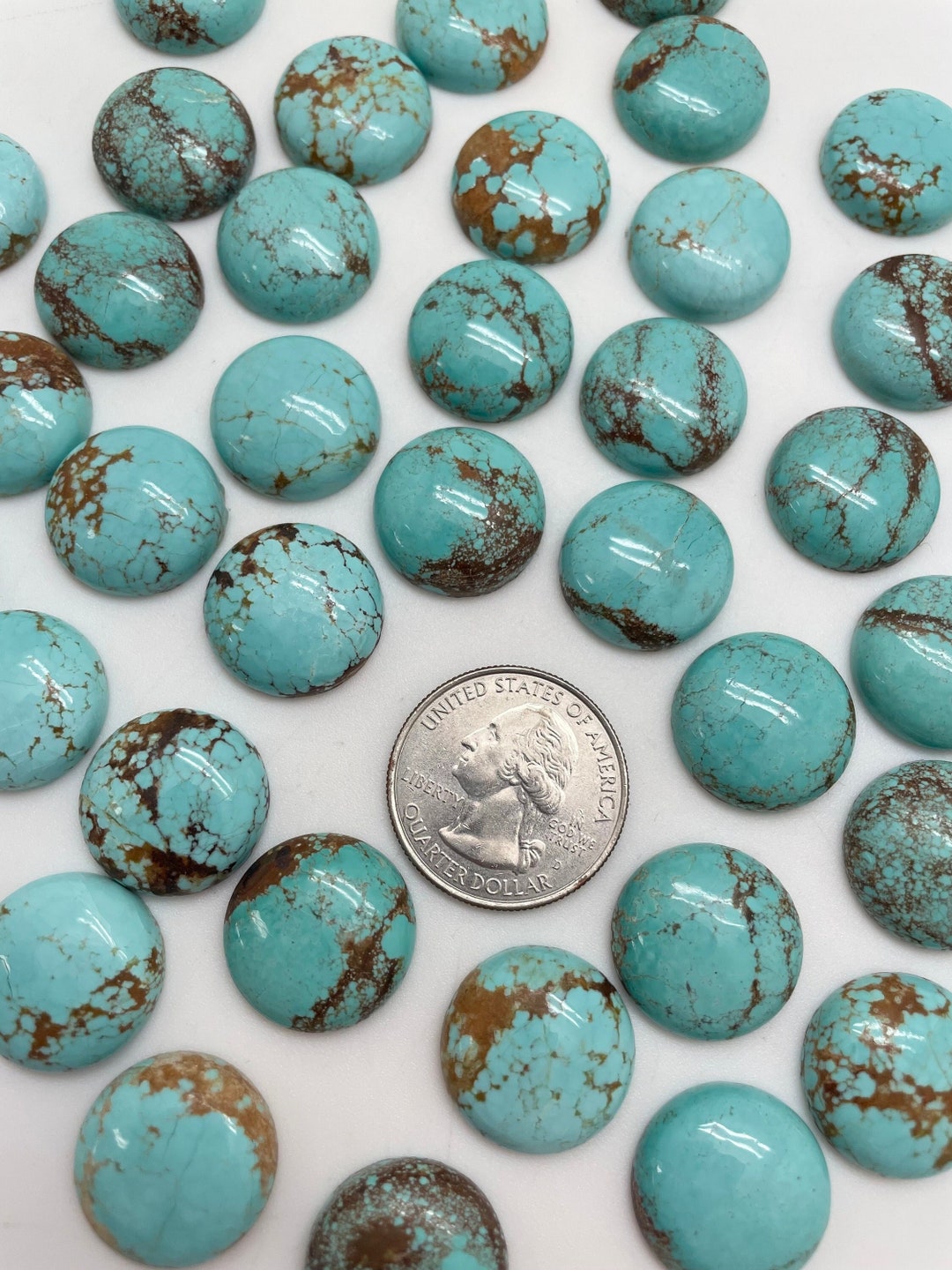 18mm Round #8 Turquoise Cabochons/ Calibrated Cabs/ Loose Cabs/ Kingman ...