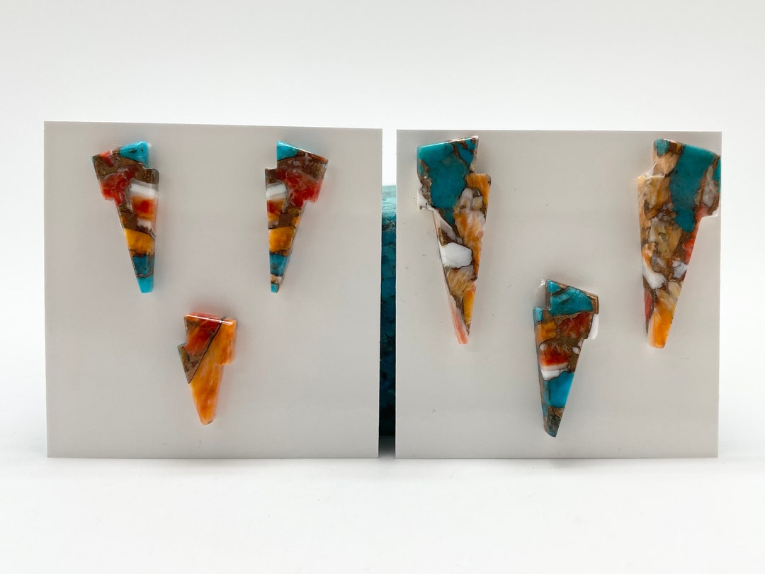 Spiny Oyster & Turquoise Lightning Bolt Freeform Cabochon Suites ...