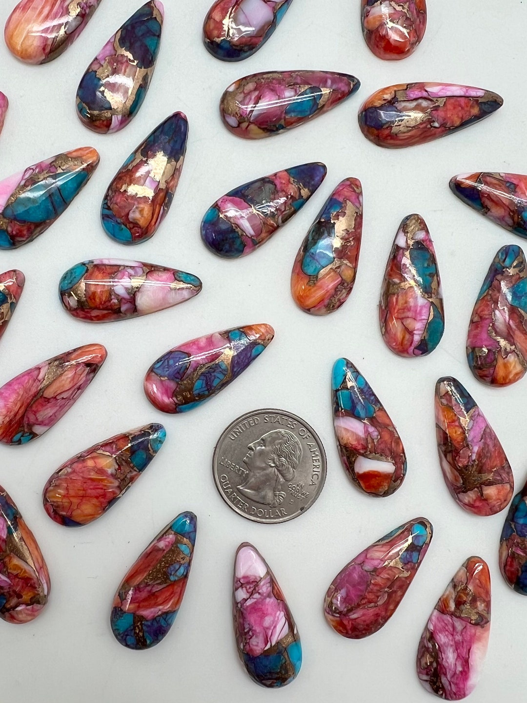 Orange Dahlia 13x29mm Pear Cabochons/ Kingman Turquoise Mine/ Sold Individually - Etsy