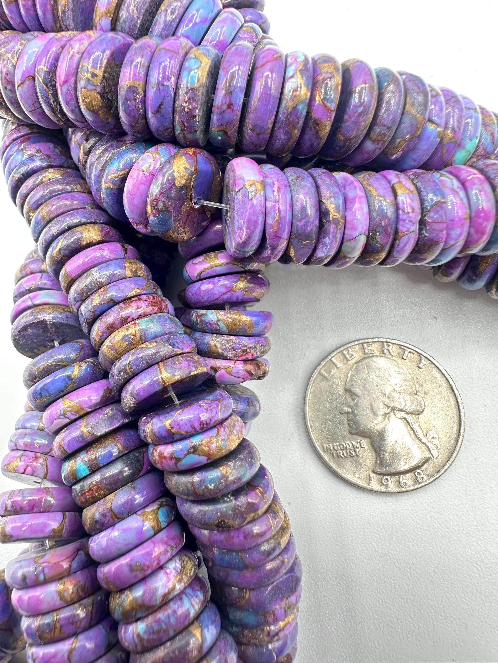 Spotted Mohave Purple Wafer Rondell Beads - 12-13mm, Sold by 8" Strand ...