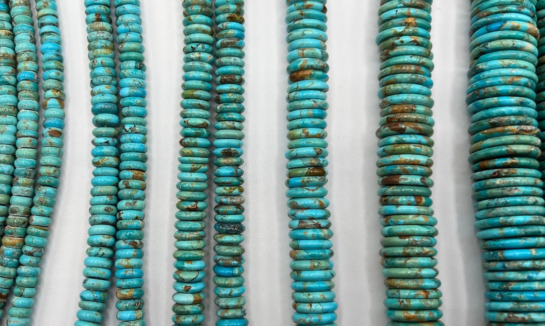 Kingman Turquoise Blue-green Wafer Rondell Beads - 8-9mm, 10-11mm, 12 ...