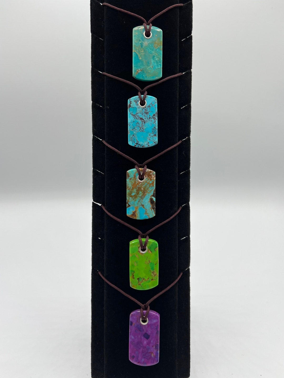 Kingman Turquoise Dog Tag Necklaces Adjustable Length Unisex Jewelry ...