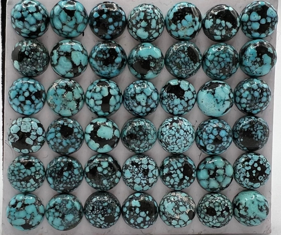 8mm Round - Natural Spiderweb Kingman Turquoise Calibrated Cabochons ...