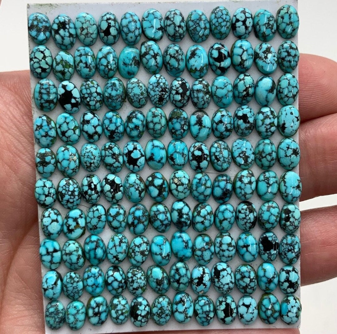 4x6mm Oval Natural Spiderweb Kingman Turquoise Calibrated Cabochons ...