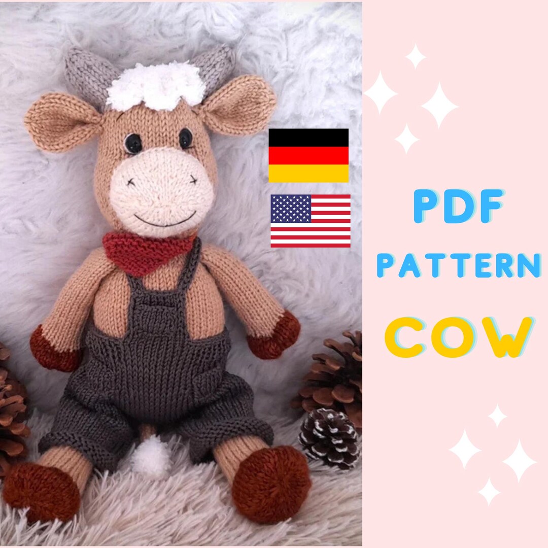 Knitting Pattern for a Cow With Dungarees and a Scarf PDF – Cow ...