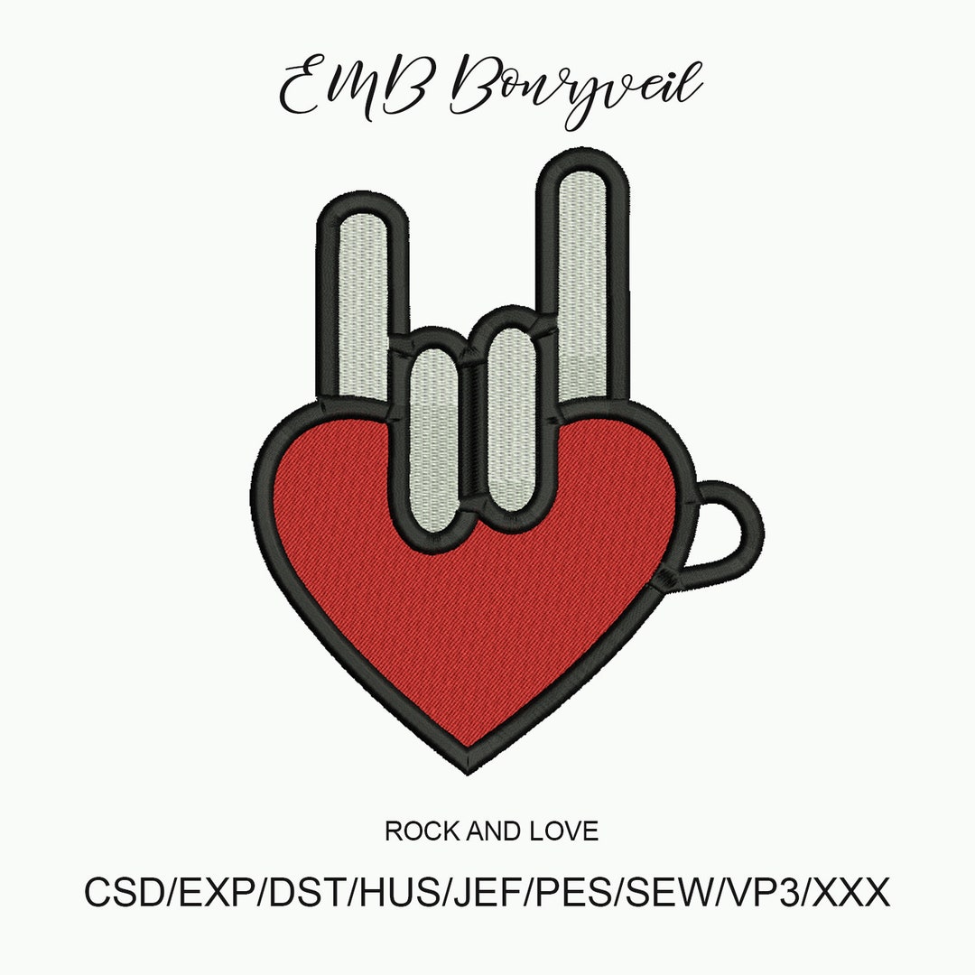 6 Size ROCK AND LOVE Embroidery Design Instant Download 9 Formats ...