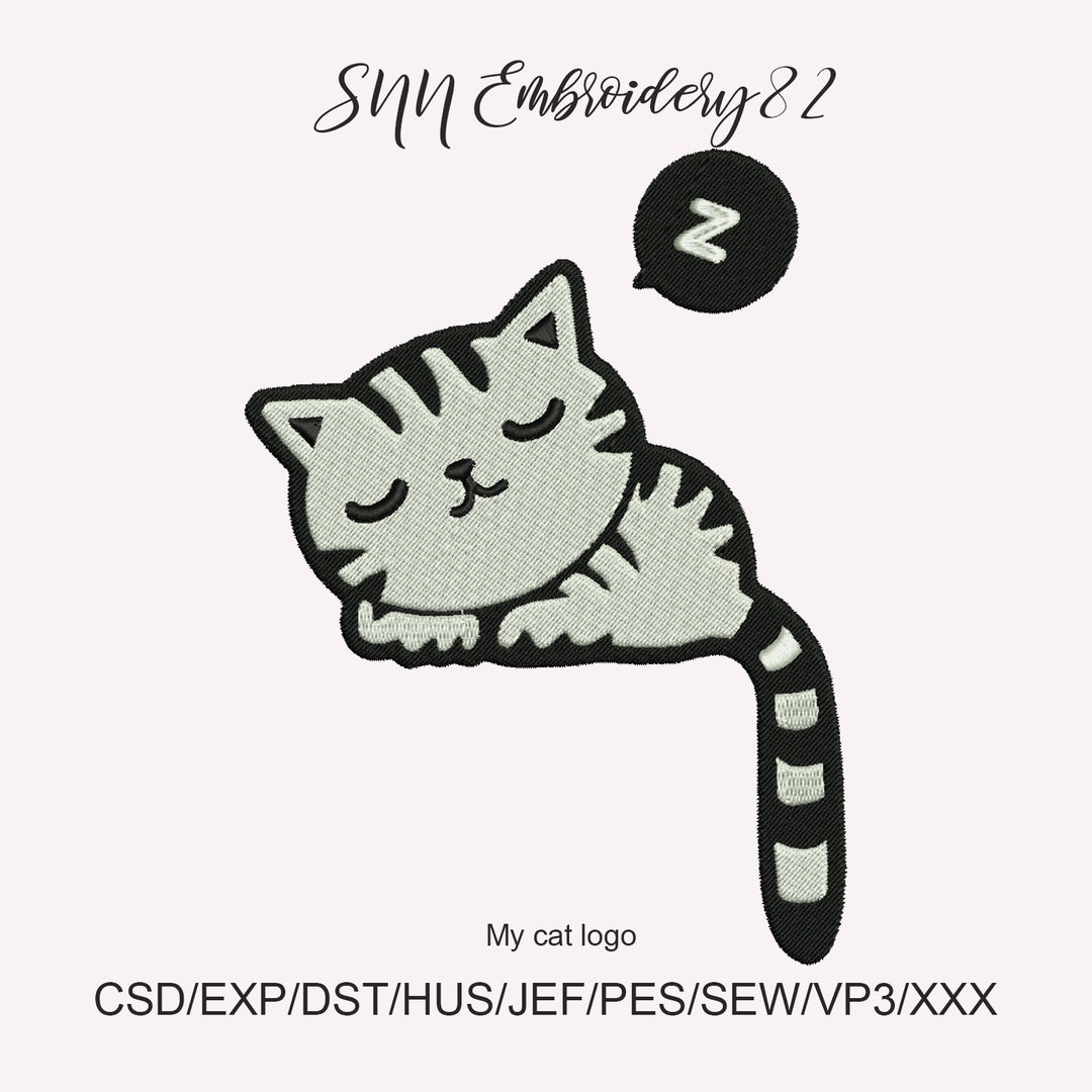 5 Size Sleep Cat Logo Embroidery Design Instant Download 9 Formats ...