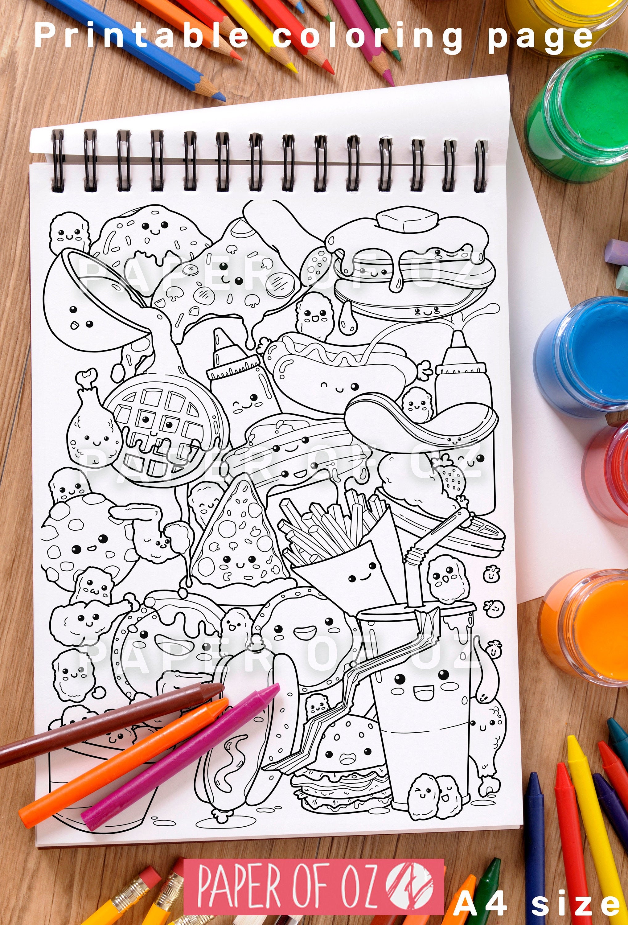 Junk Foods Kawaii Printable Coloring Page A4 - Etsy