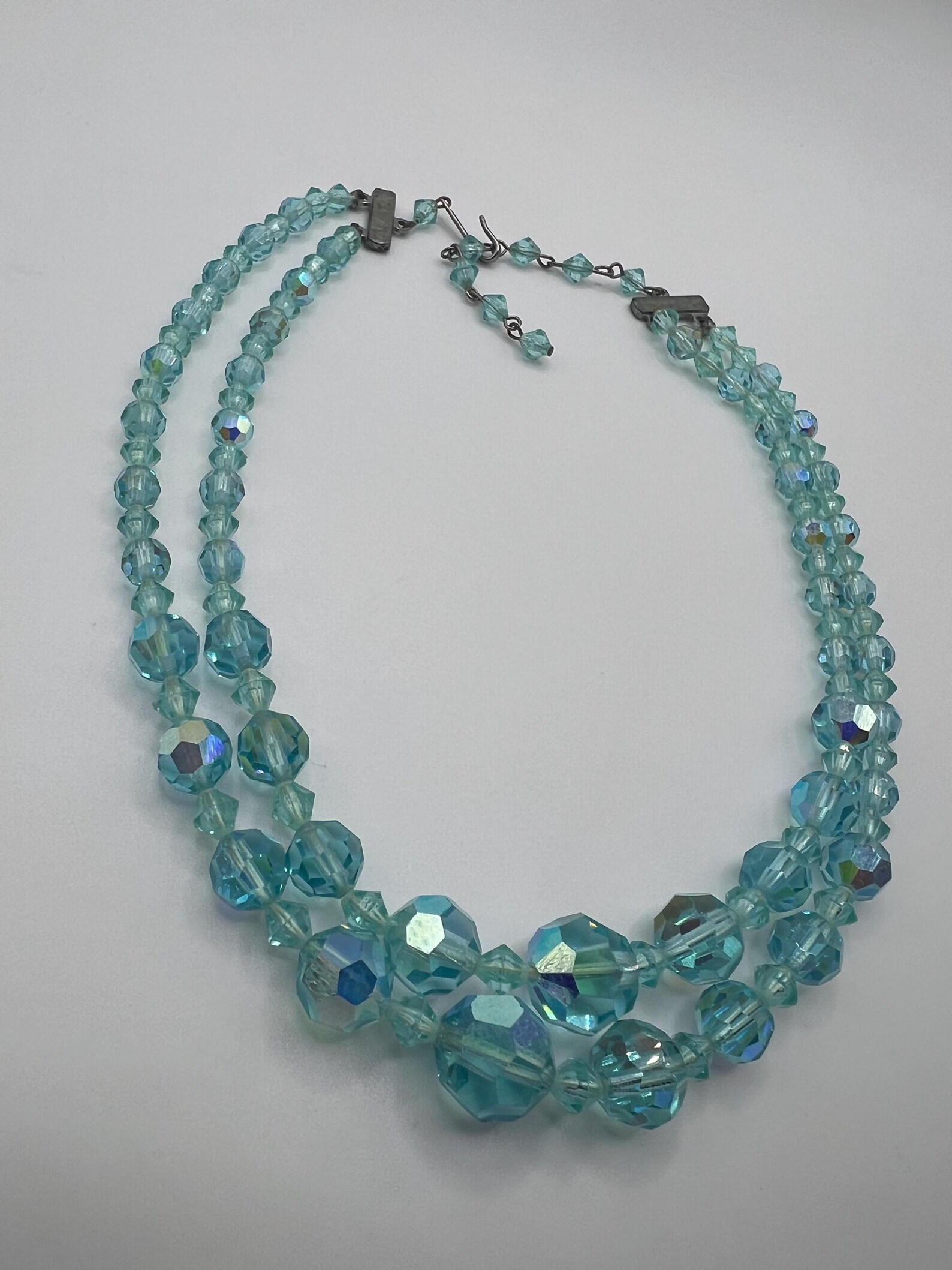 Bright Turquoise Blue Iridescent Crystal Double Strand Necklace - Etsy