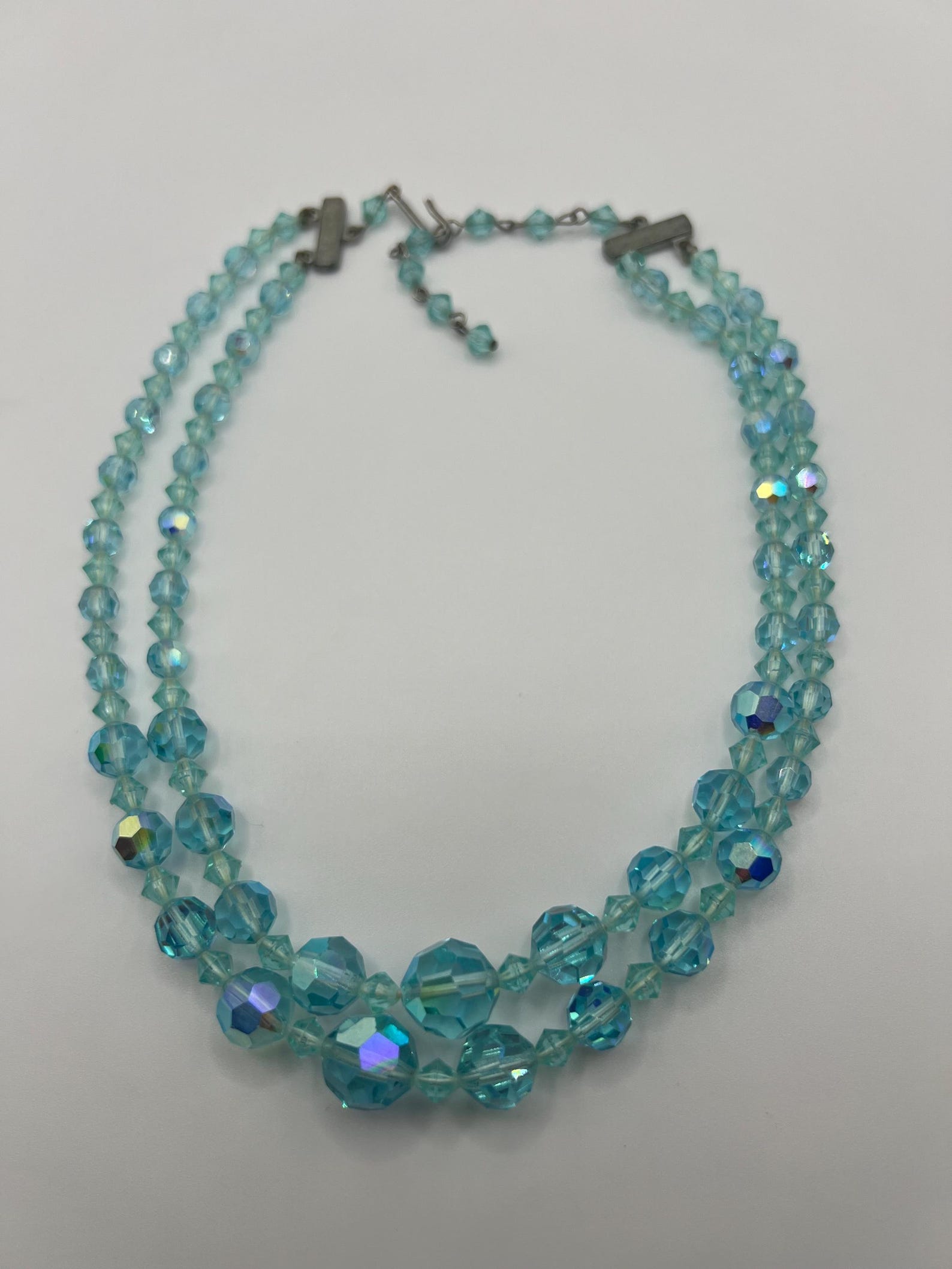 Bright Turquoise Blue Iridescent Crystal Double Strand Necklace - Etsy