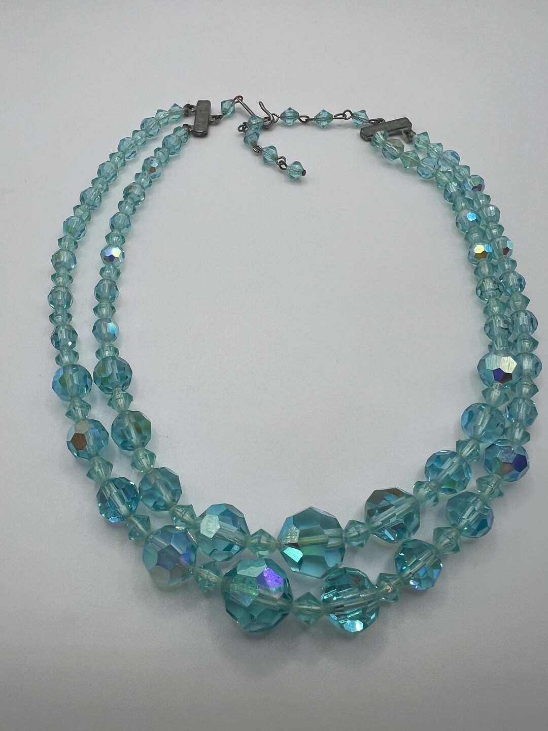 Bright Turquoise Blue Iridescent Crystal Double Strand Necklace - Etsy