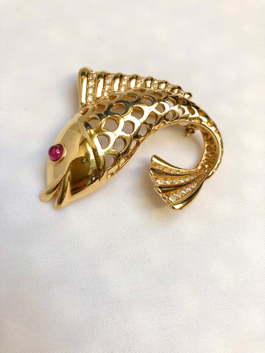 Grosse dior Designer Fish Design Rhinestone Brooch, Vintage 1980s - Etsy