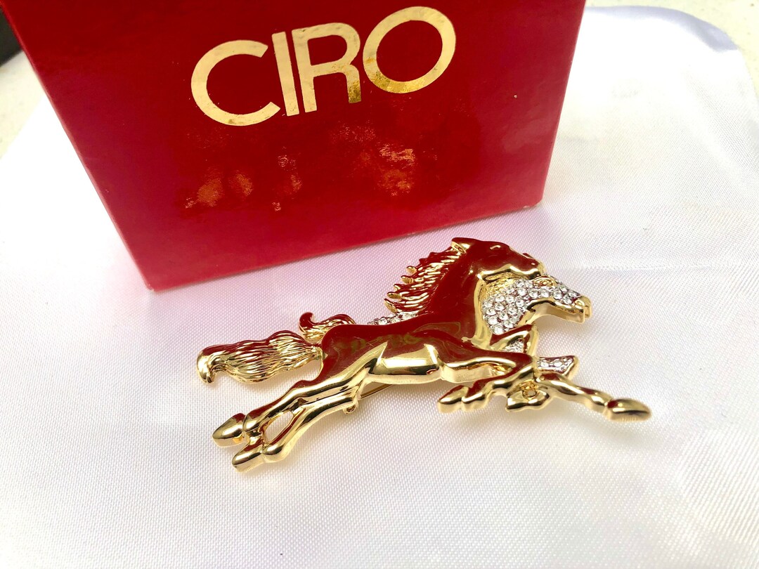 Vintage Ciro Double Horse Rhinestone Brooch With Box - Etsy