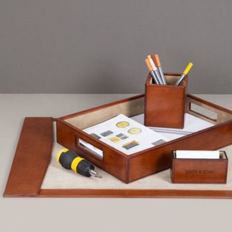 Personalised Tan Leather Deluxe Desk Set Office and Business - Etsy