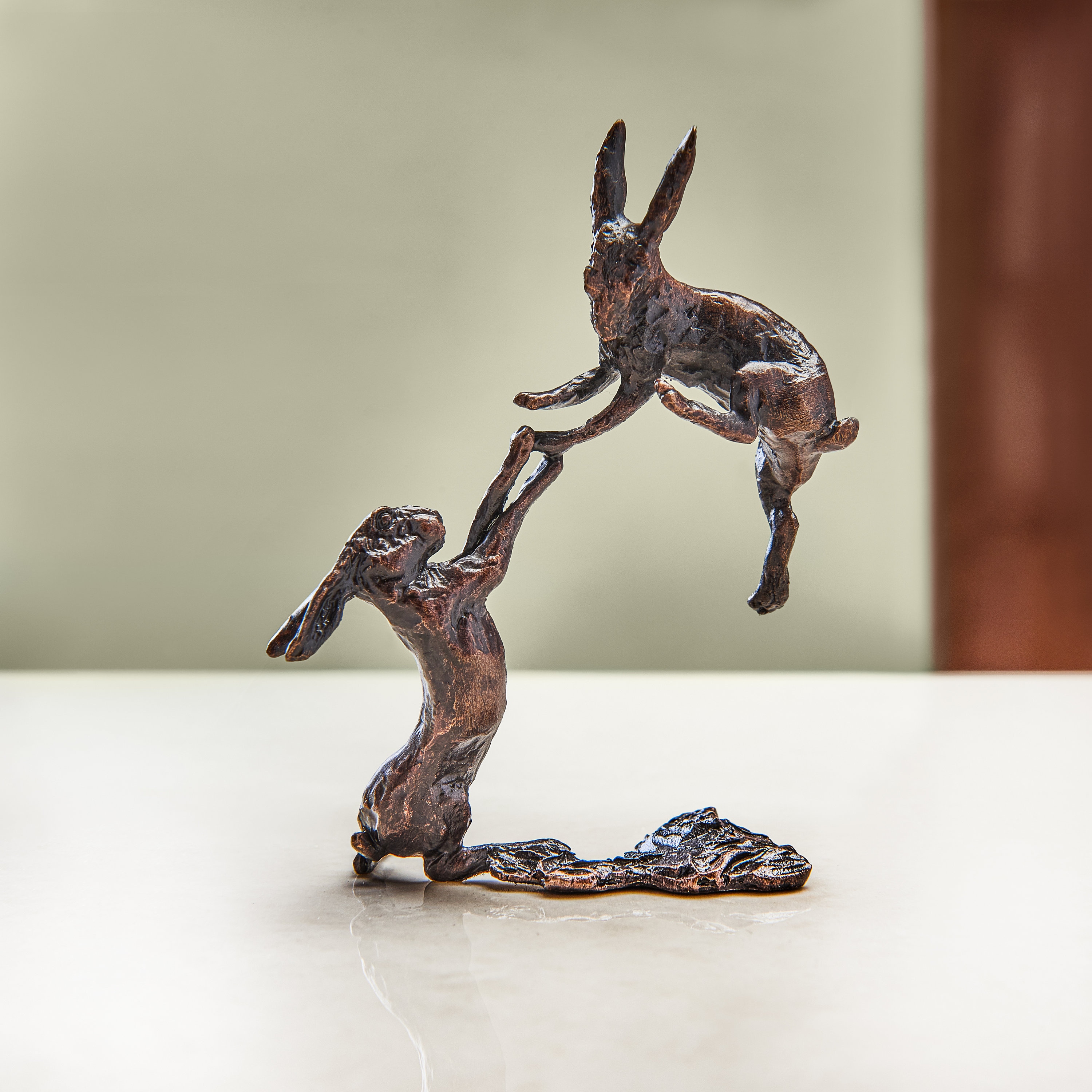 Miniature Bronze Hares Boxing Statue - 8th Anniversary Gift - Bronze ...
