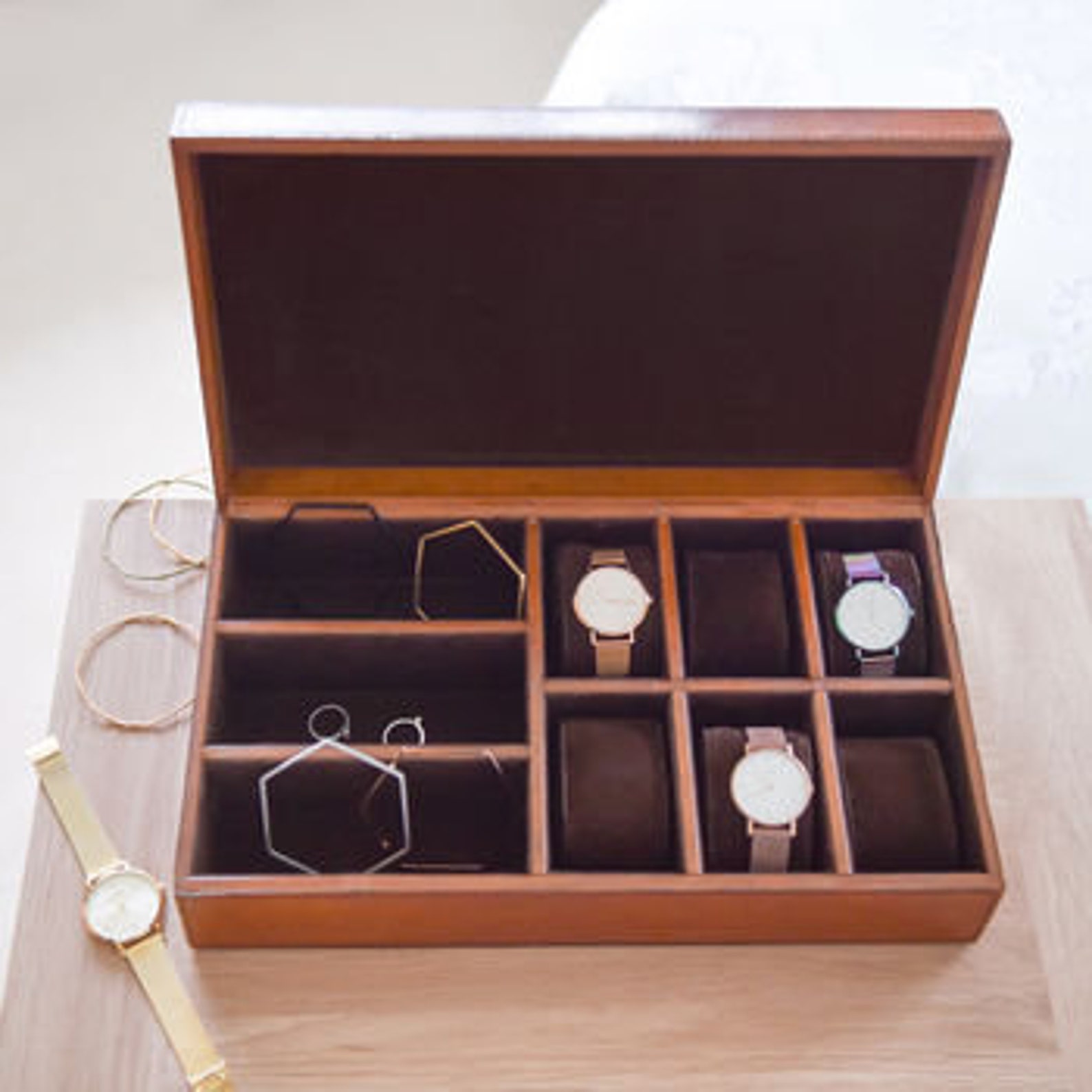 Personalised Leather Watch and Jewellery Box Tan Leather - Etsy UK