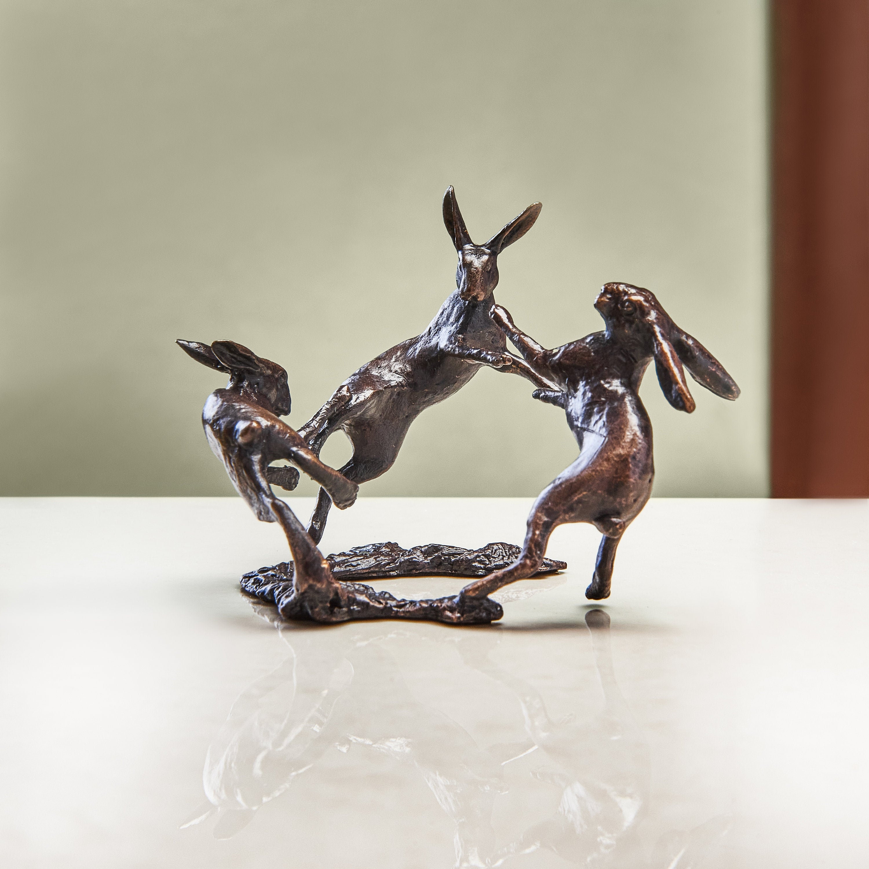 Miniature Bronze Hares Dancing Statue Farm Countryside | Etsy
