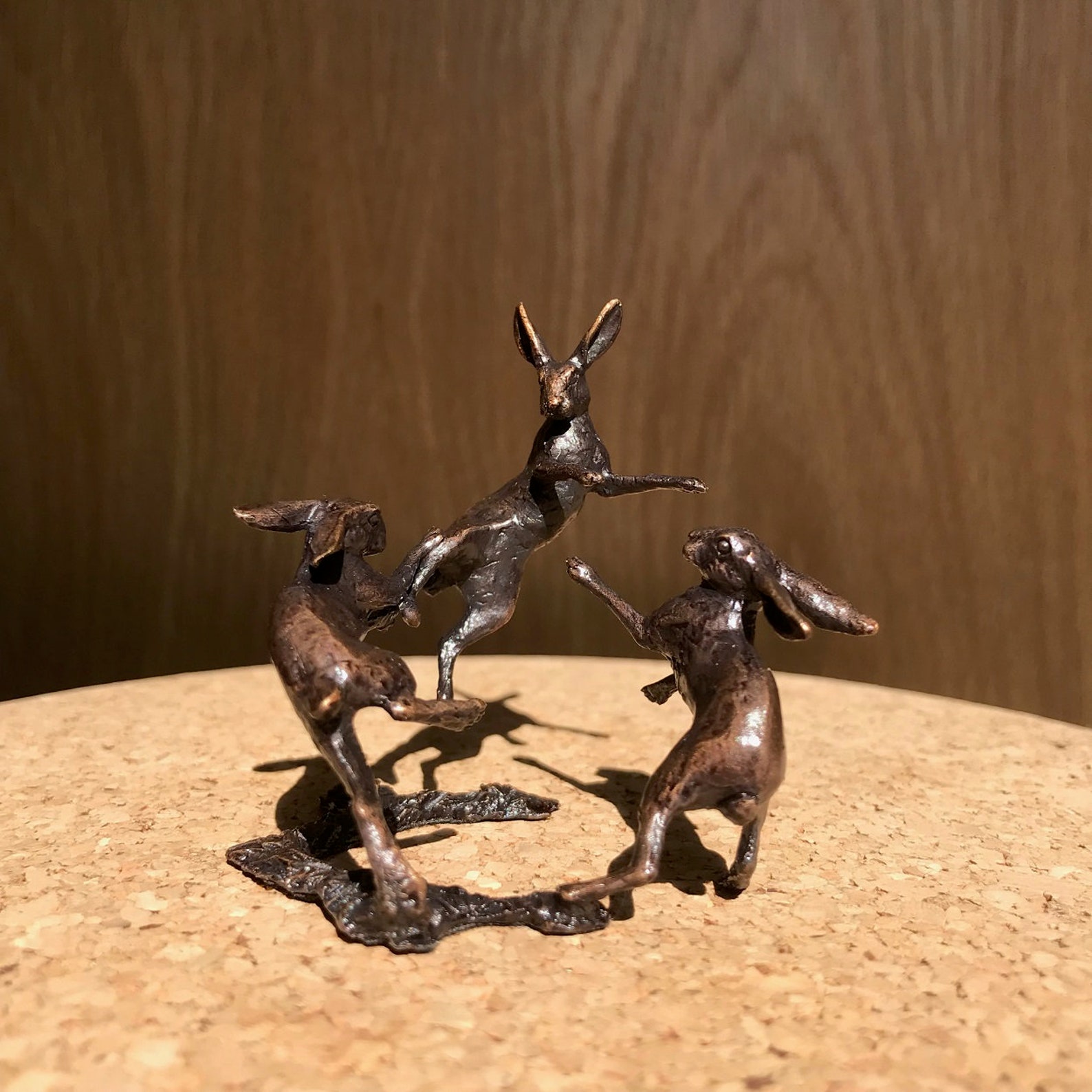 Miniature Bronze Hares Dancing Statue Farm Countryside | Etsy