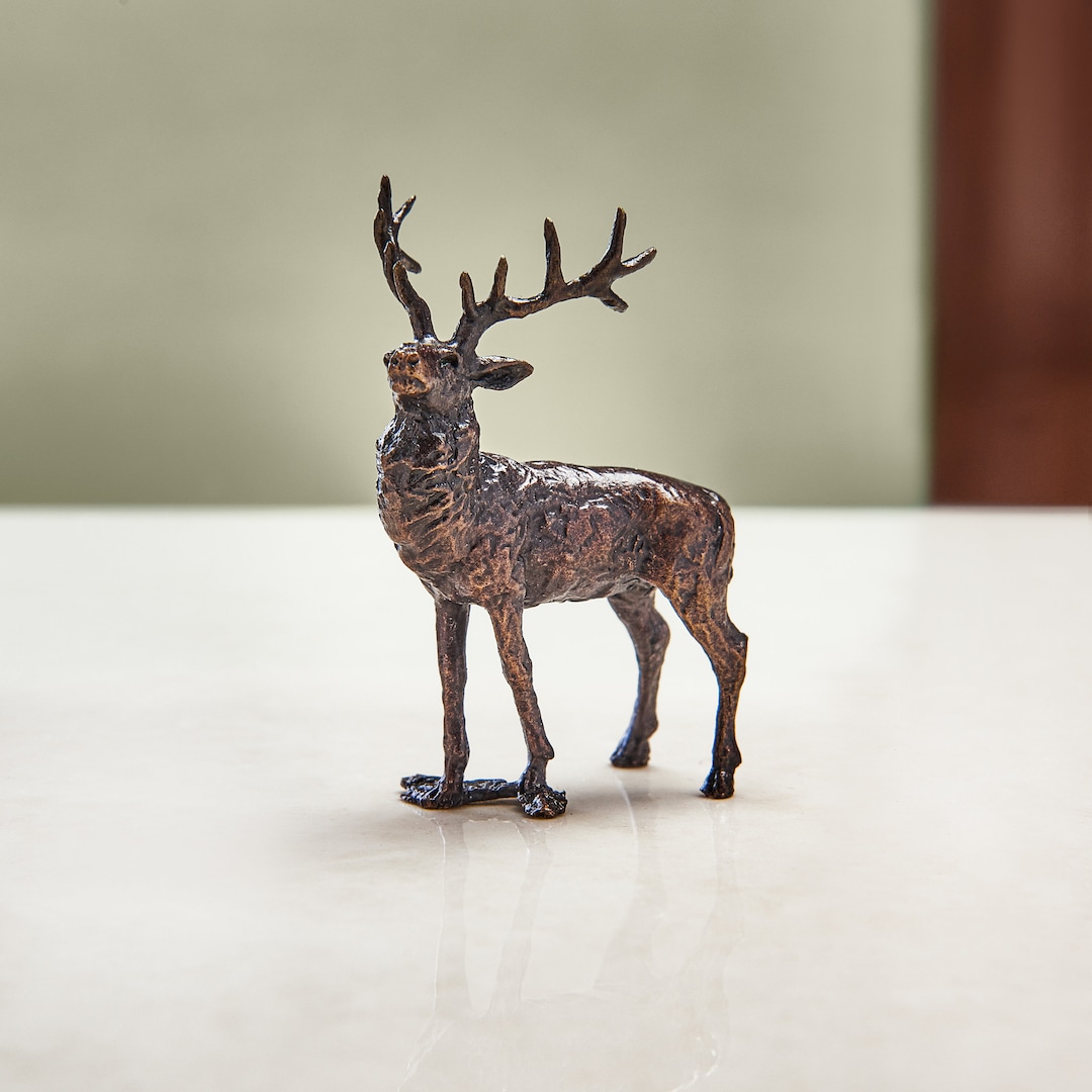 Miniature Bronze Stag Statue - 8th Anniversary Gift - Countryside ...