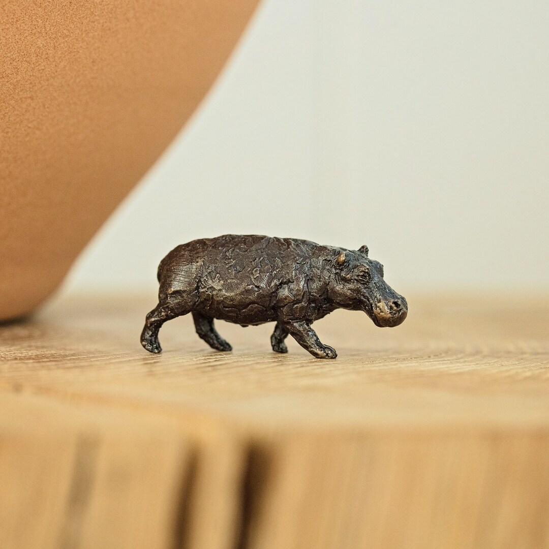 Miniature Solid Bronze Hippo Statue - 8th Wedding Anniversary Present ...