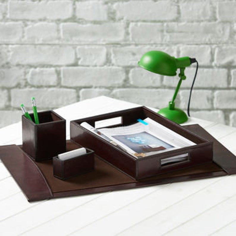 Personalised Tan Leather Deluxe Desk Set Office and Business - Etsy