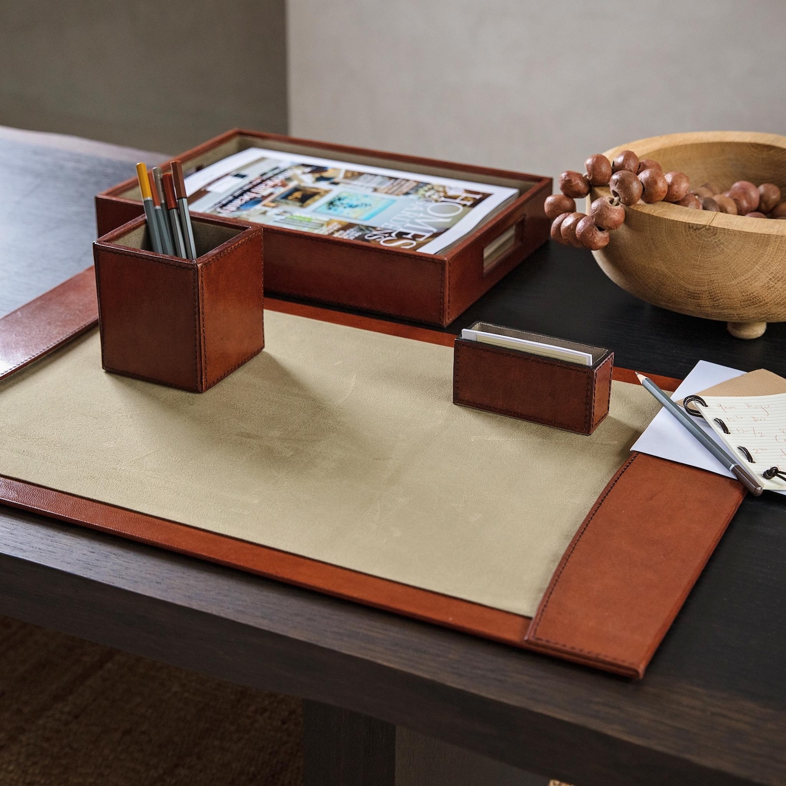 Personalised Brown Leather Deluxe Desk Set - Office and Business ...