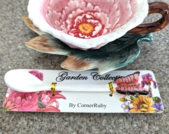 Corner Ruby Garden Collection Teacup Set/leaf Saucer Butterfly Spoon - Etsy