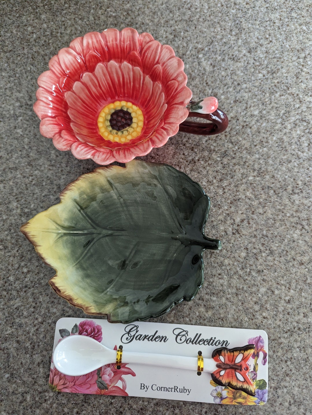 Corner Ruby Garden Collection Teacup Set/leaf Saucer Butterfly Spoon - Etsy