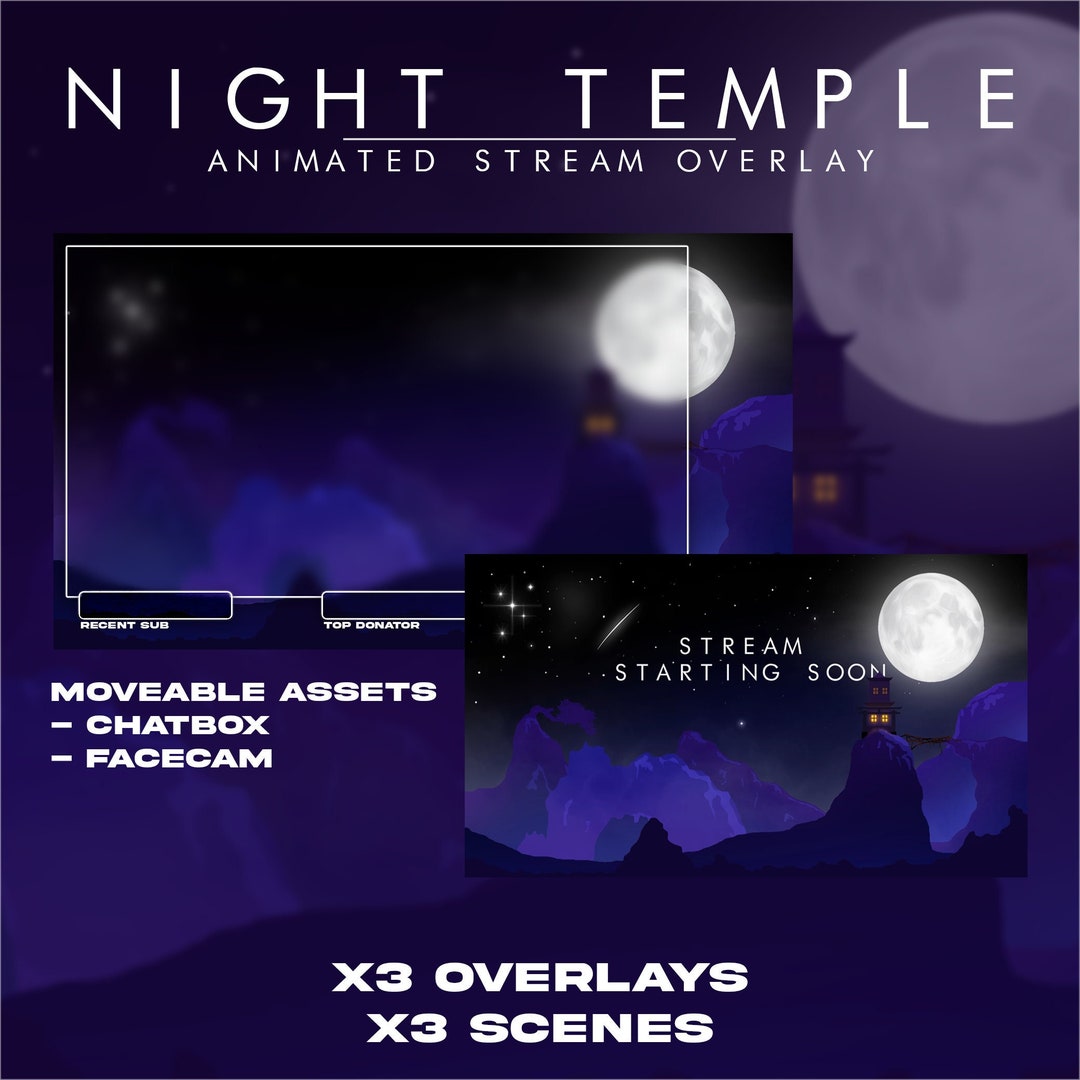 Trendy Japanese Temple Aesthetic Stream Overlay: Night Temple, Twitch ...