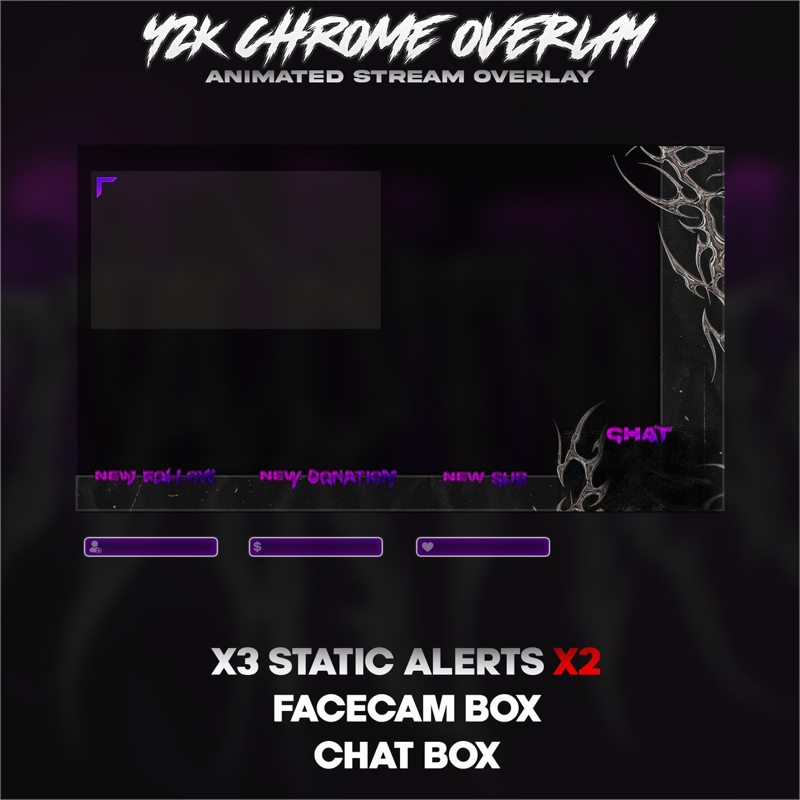 Y2K Chrome Animated Stream Overlay, Purple Panels - Etsy