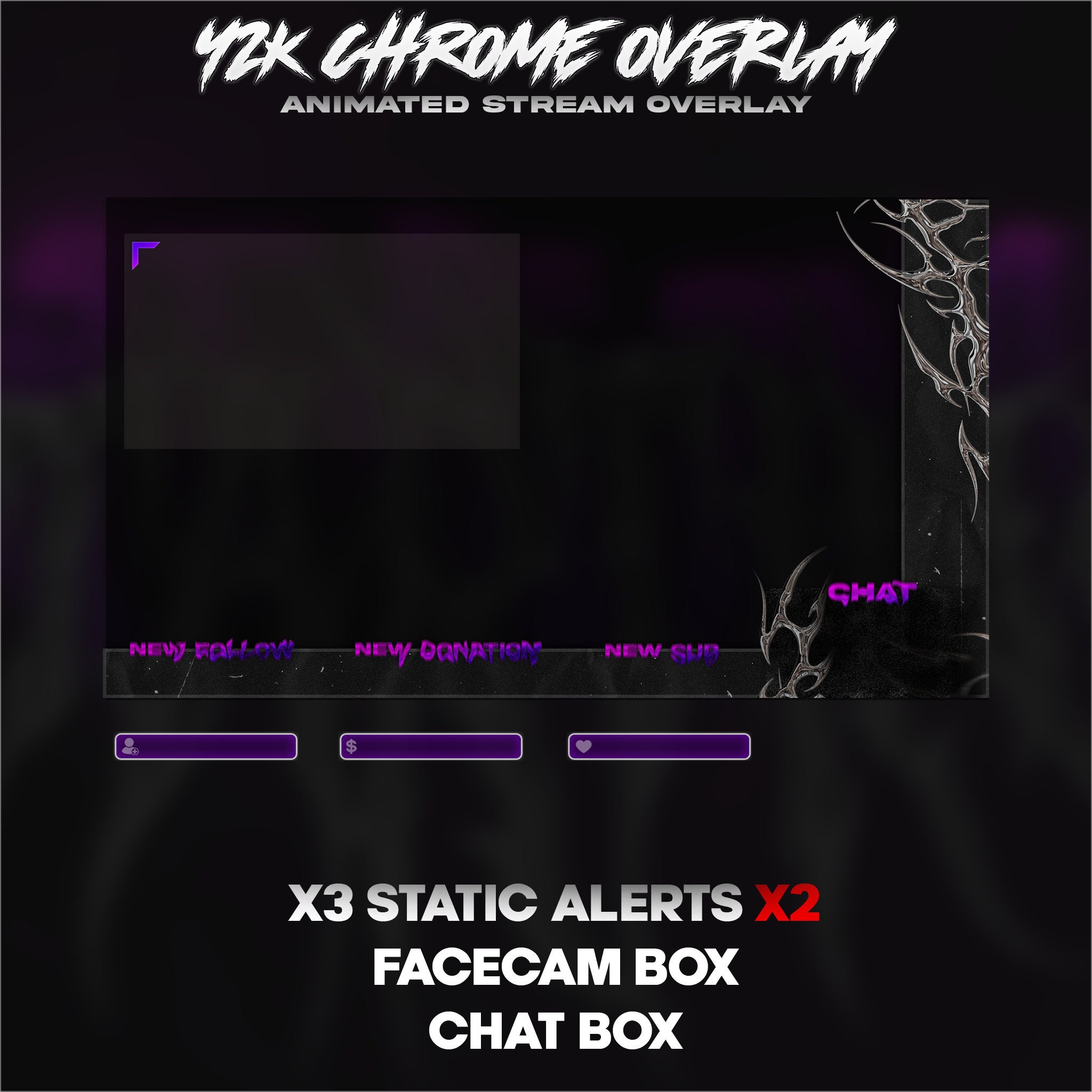 Trendy Y2K Chrome Aesthetic Stream Overlay, Chrome Text, Opium ...