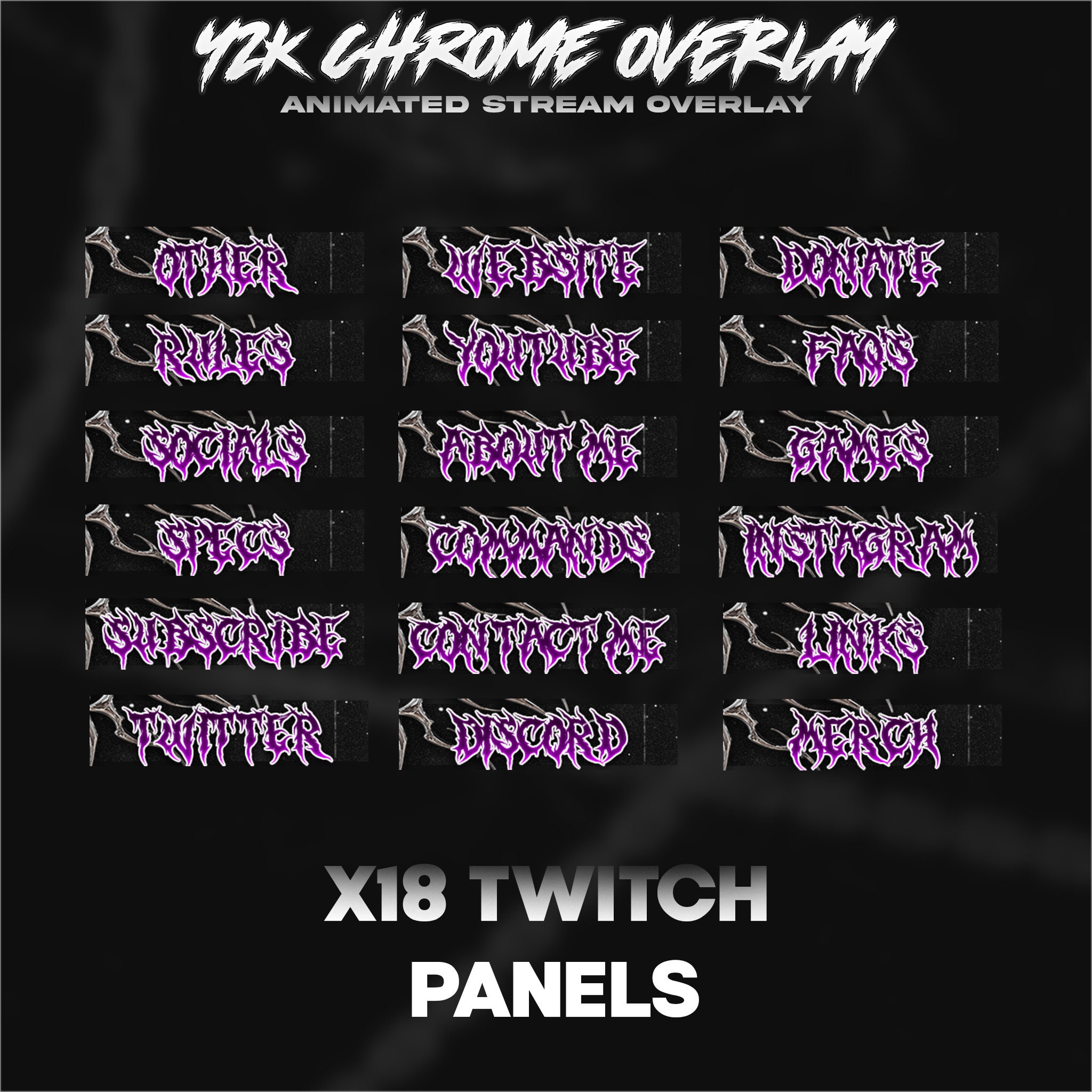 Y2K Chrome Animated Stream Overlay, Purple Panels - Etsy