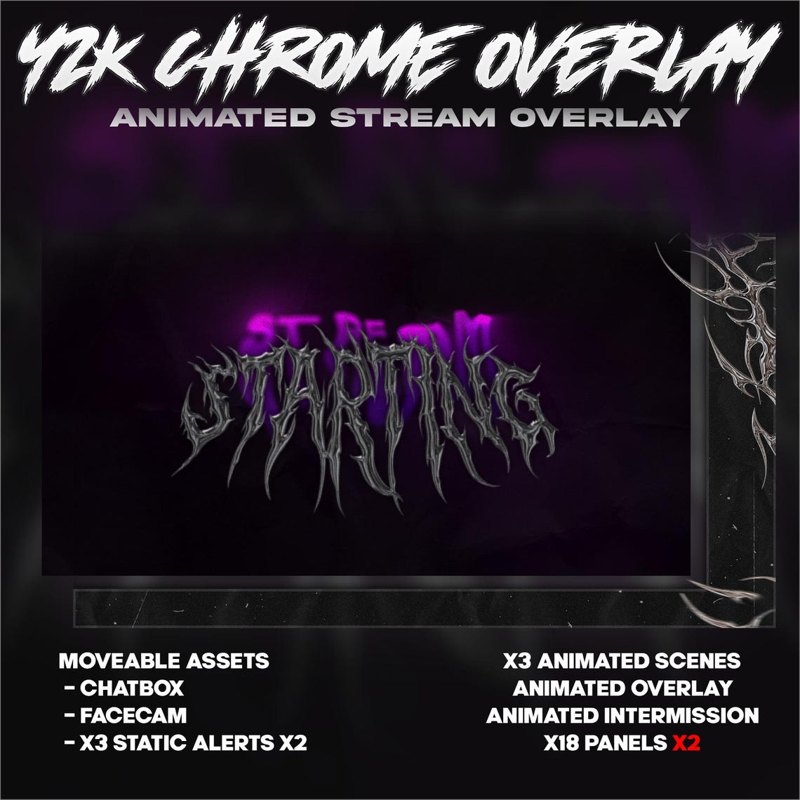 Y2K Chrome Animated Stream Overlay, Purple Panels - Etsy
