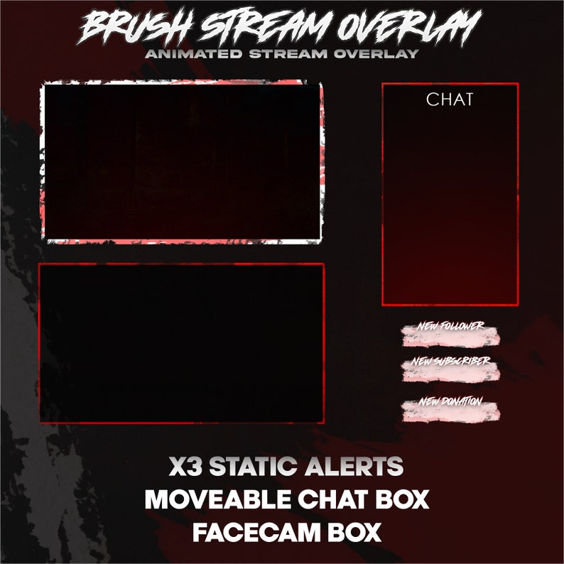 Animated Stream Overlay | Grunge Style Brush Stroke Stream Package | 3x ...