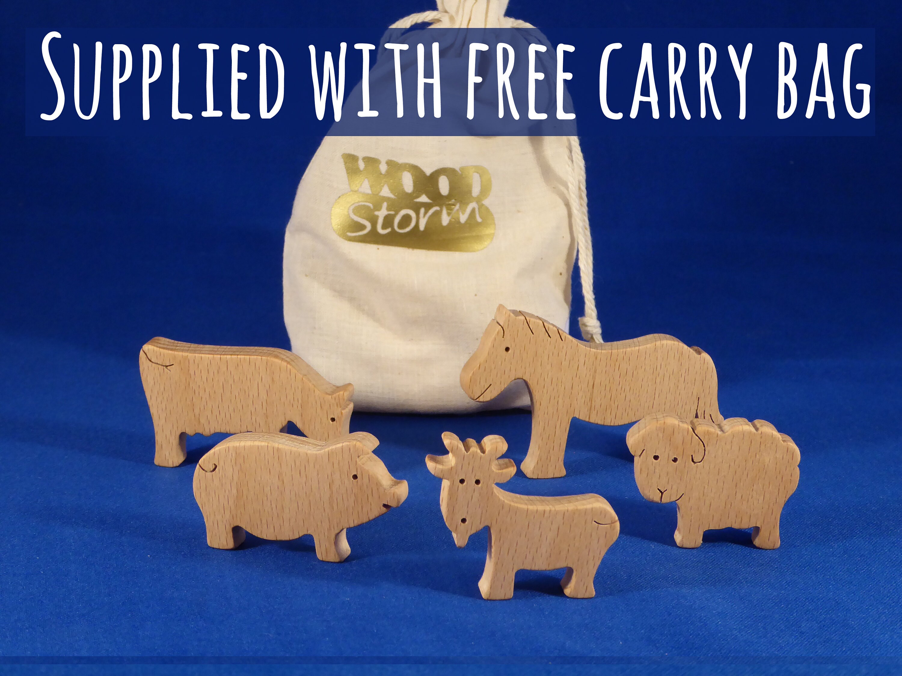 Pocket Wooden Farm Animals Set of 5 Handmade From Beech to an Extremely ...