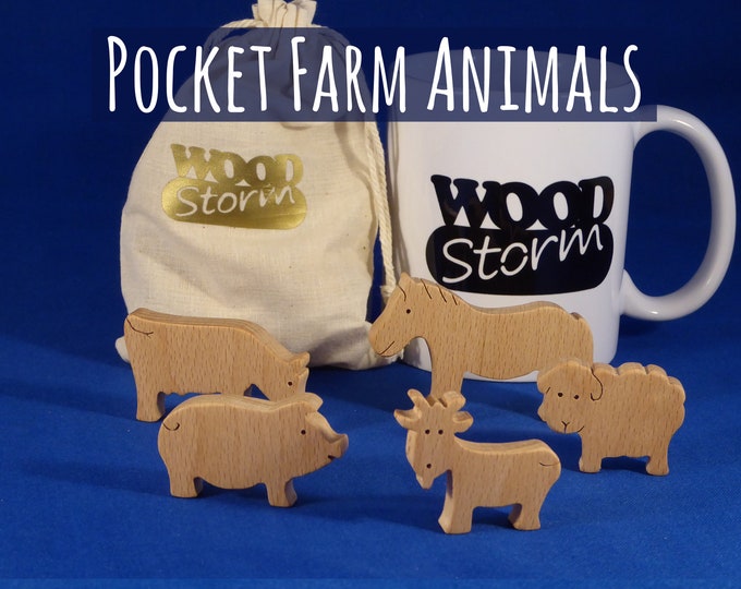 Pocket Wooden Farm Animals - Set of 5 - Handmade From Beech to an ...
