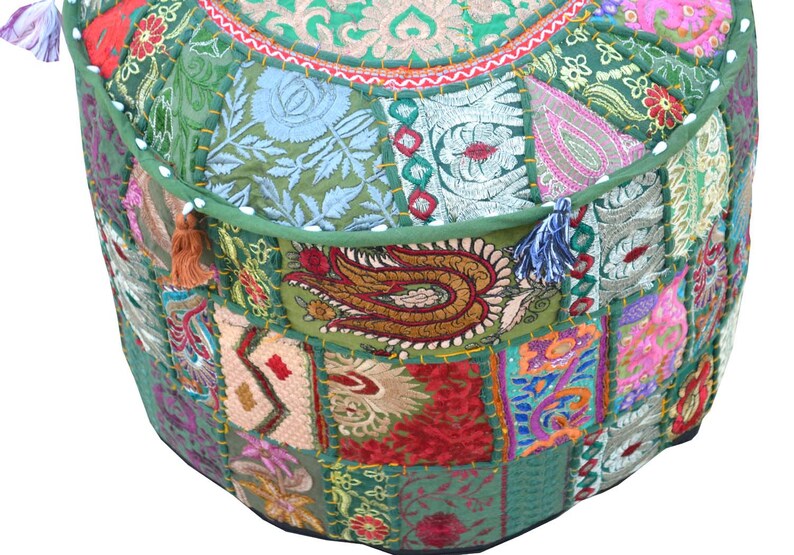 Indian Vintage Round Pouf Cover 100% Cotton Patchwork Ottomans - Etsy
