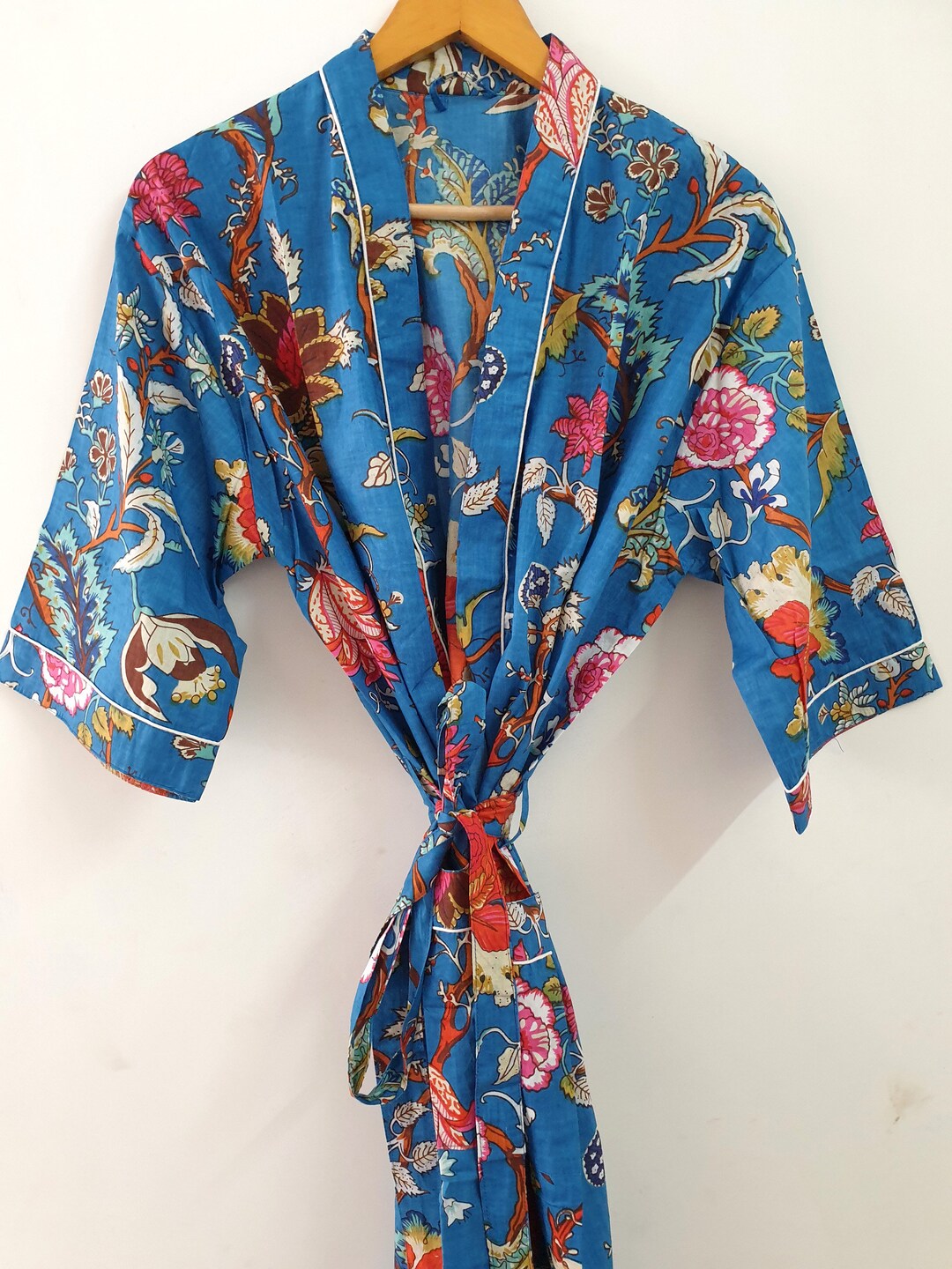 Long Kimono With Pockets, Long Robes for Women, Printed Paisley Kimono ...