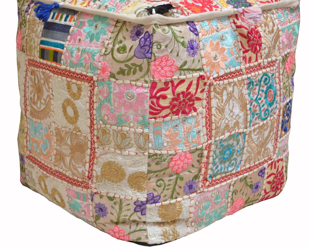 Indian Vintage Square Pouf Cover 100% Cotton Patchwork Handmade ...