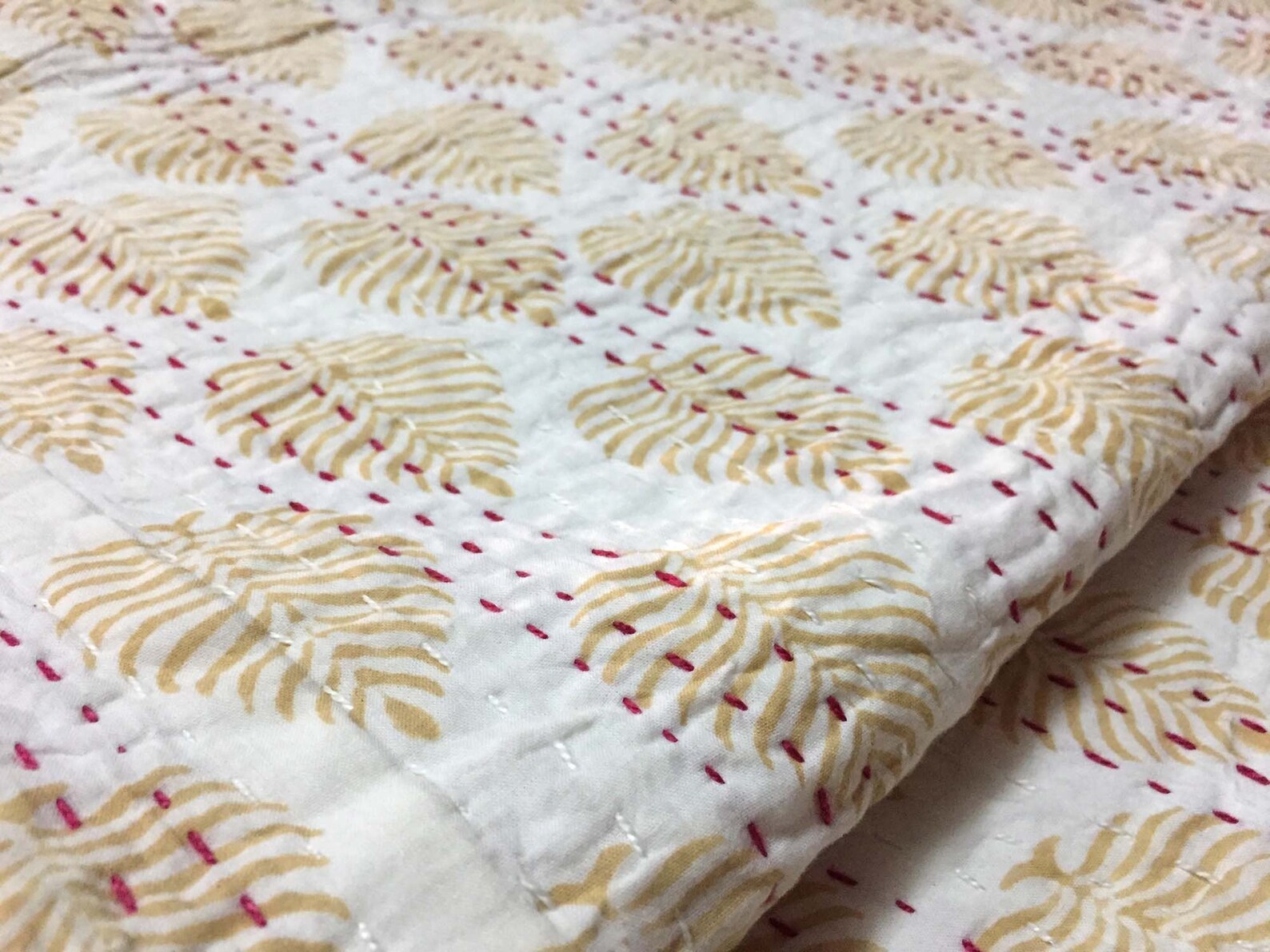 Indian White Colour Beige Leaf Print Handmade 100% Pure Cotton | Etsy