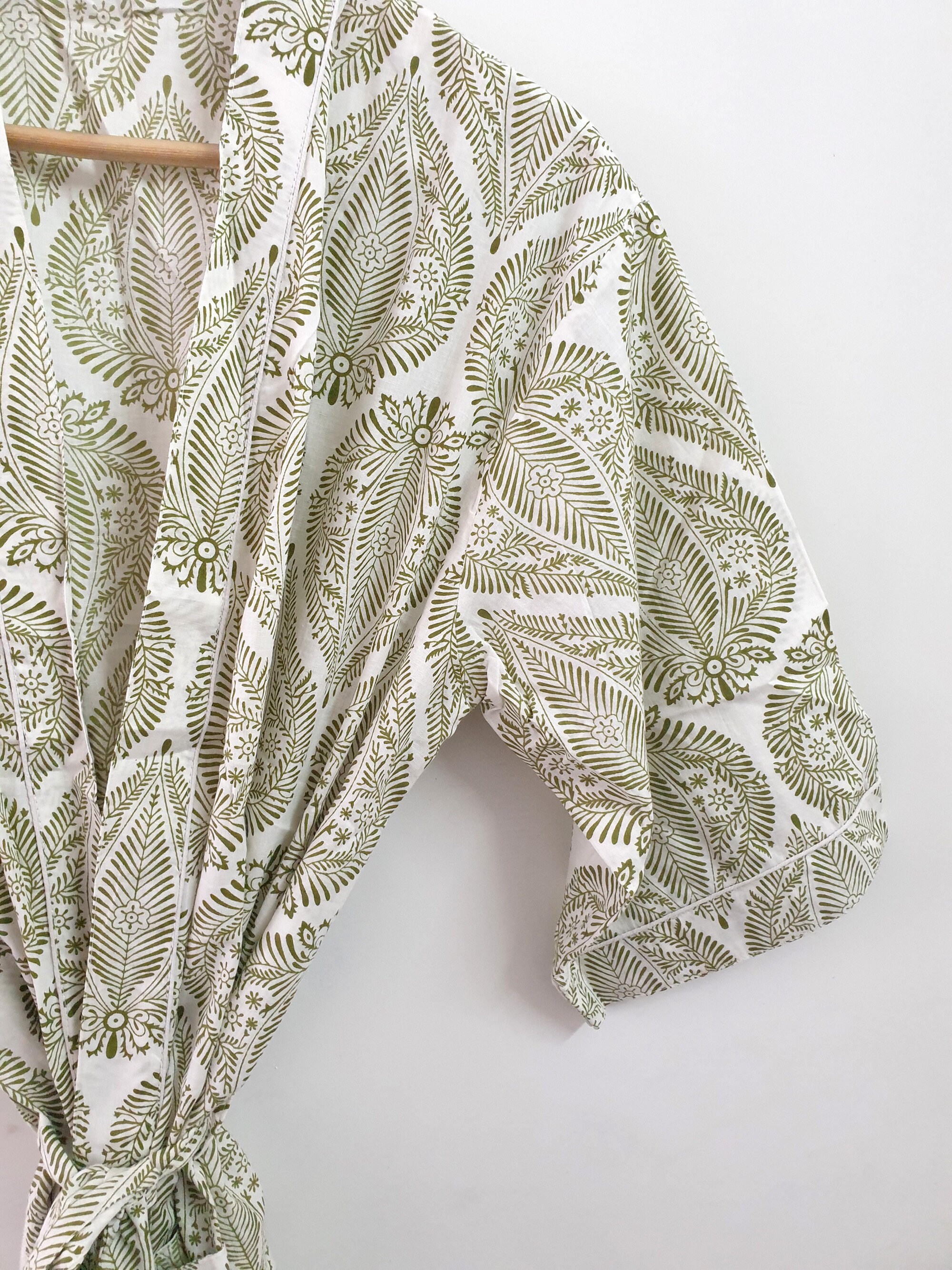 Long Cotton Kimono Leaf Print kimono robe Kimono cover up Bath | Etsy