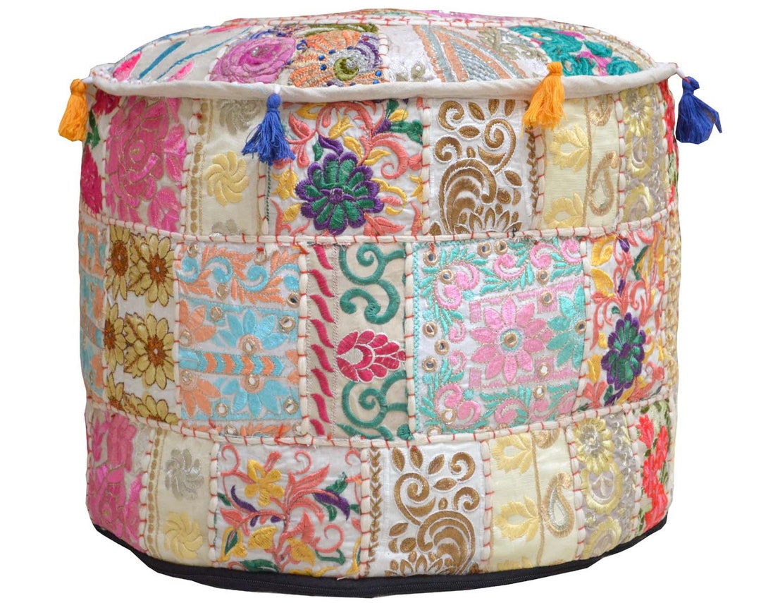 Indian Vintage Handmade Round Pouf Cover 100% Cotton Patchwork - Etsy