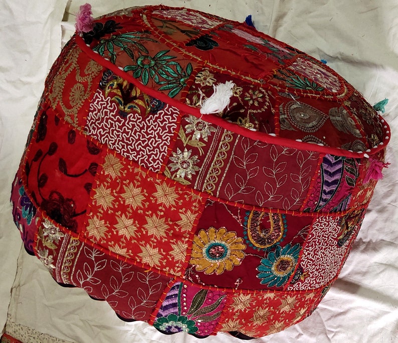 Indian Red Color Vintage Round Pouf Cover Handmade 100% Cotton - Etsy