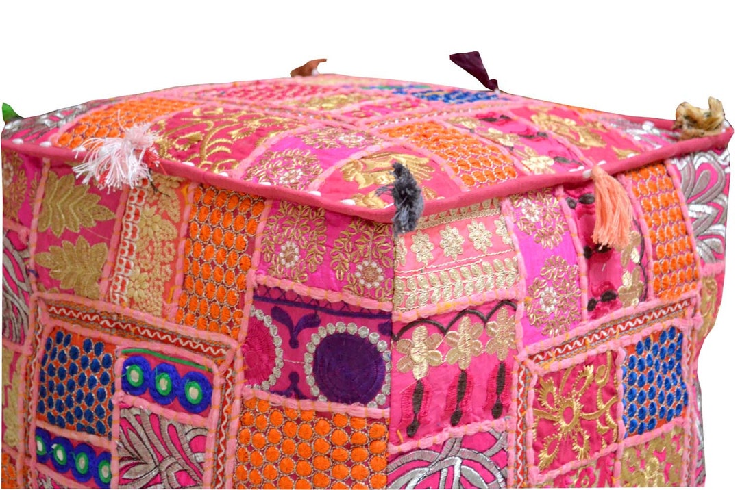 Indian Vintage Square Pouf Cover 100% Cotton Patchwork - Etsy