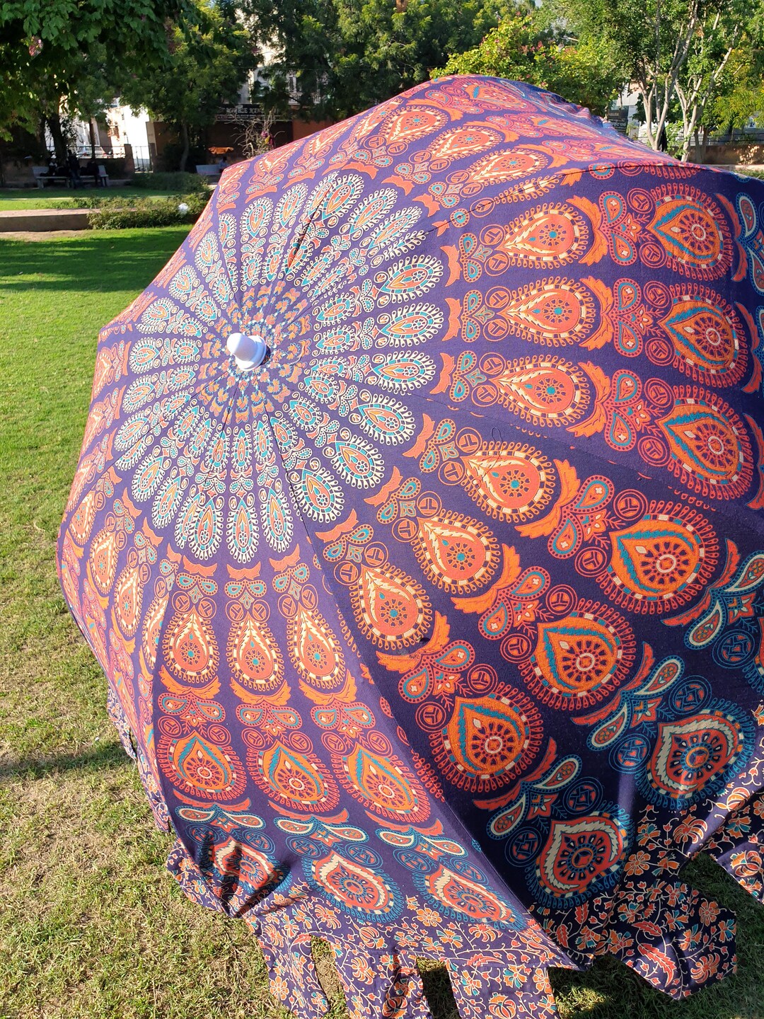 Handmade Peacock Mandala Cotton Umbrella, Indian Large Size Garden ...