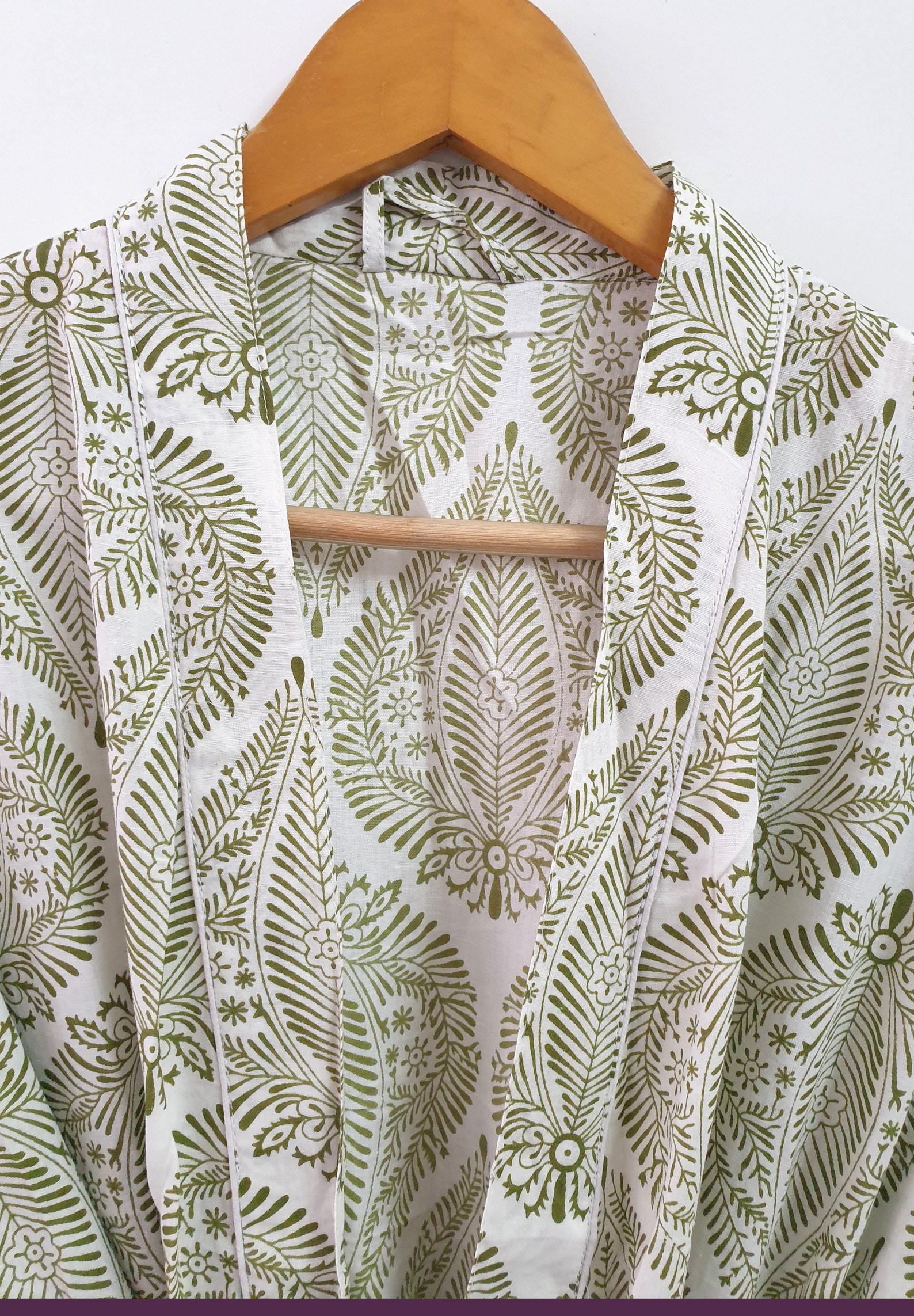 Long Cotton Kimono Leaf Print kimono robe Kimono cover up Bath | Etsy